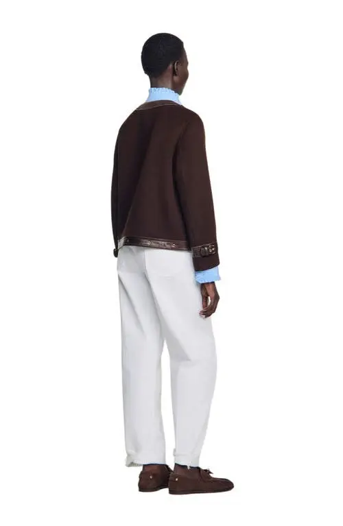 Sandro Short Coat With Leather Details