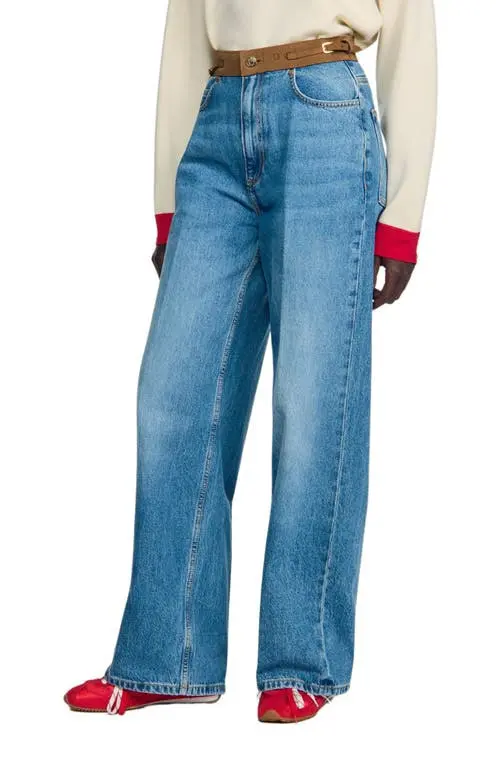 Sandro Straight Jeans With Leather Belt