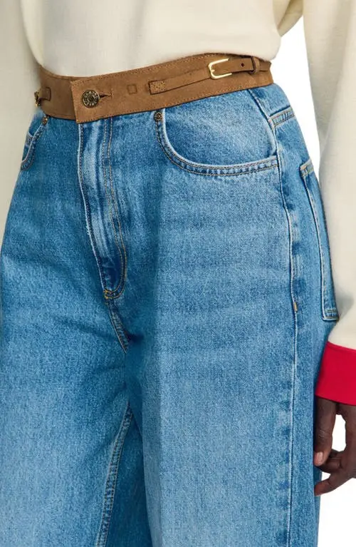 Sandro Straight Jeans With Leather Belt