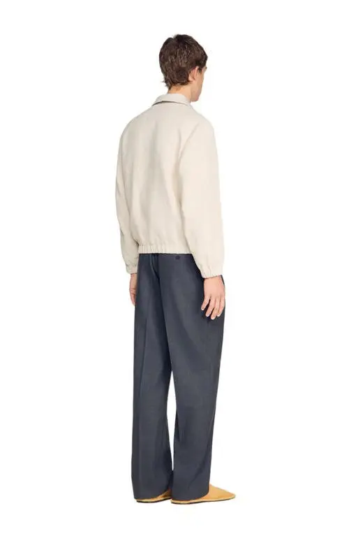 Sandro Zip-up Cotton Linen Jacket With Elasticated Cuffs