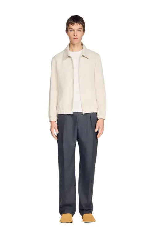 Sandro Zip-up Cotton Linen Jacket With Elasticated Cuffs