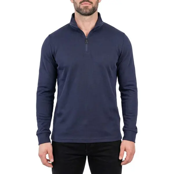MACEOO Mercerized Cotton Quarter Zip Pullover - Blue