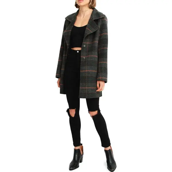 BELLE & BLOOM Ex-boyfriend Plaid Wool Blend Coat - Brown Plaid