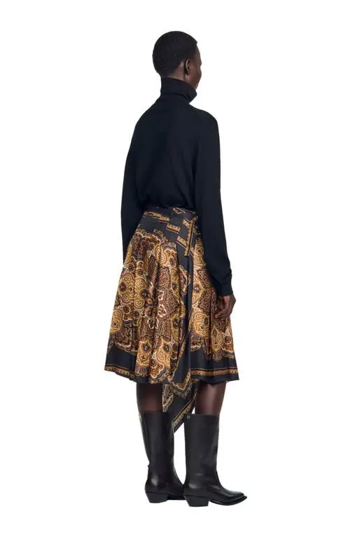 Sandro Asymmetrical Scarf Print Skirt
