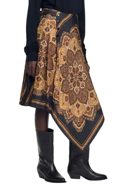 Sandro Asymmetrical Scarf Print Skirt