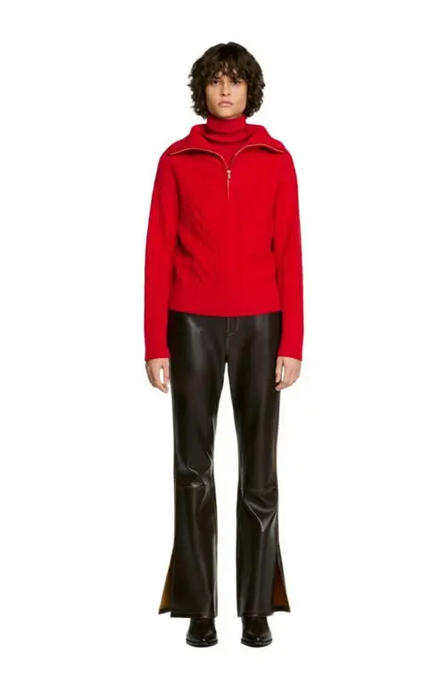 Sandro Zip-neck Cable Knit Sweater