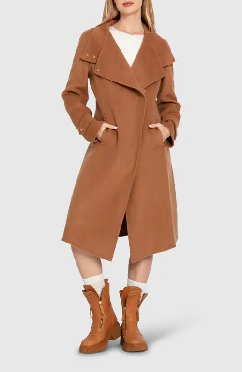 BELLE & BLOOM Asymmetric Zip Wool Blend Coat - Camel