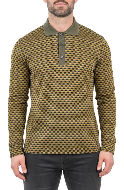 MACEOO Long Sleeve Check Print Knit Polo