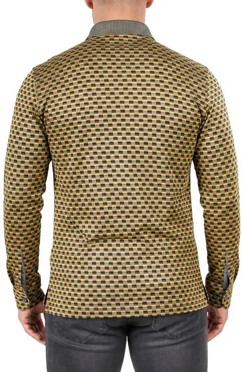 MACEOO Long Sleeve Check Print Knit Polo
