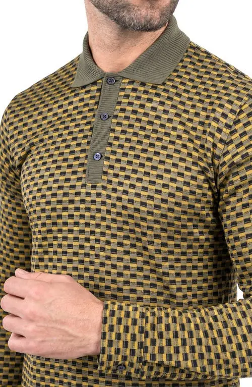 MACEOO Long Sleeve Check Print Knit Polo