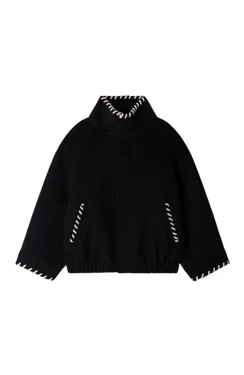 Sandro Cropped Wool Jacket With Topstitched Details