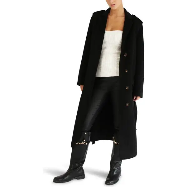 BELLE & BLOOM Skylilght Longline Wool Blend Coat - Black