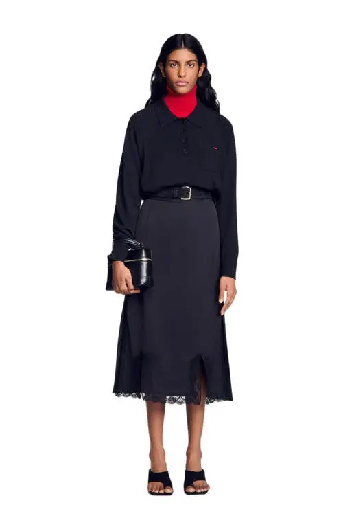 Sandro Long Mixed-material Lace Skirt