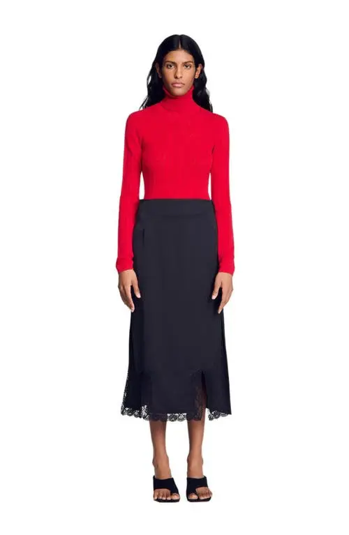 Sandro Long Mixed-material Lace Skirt