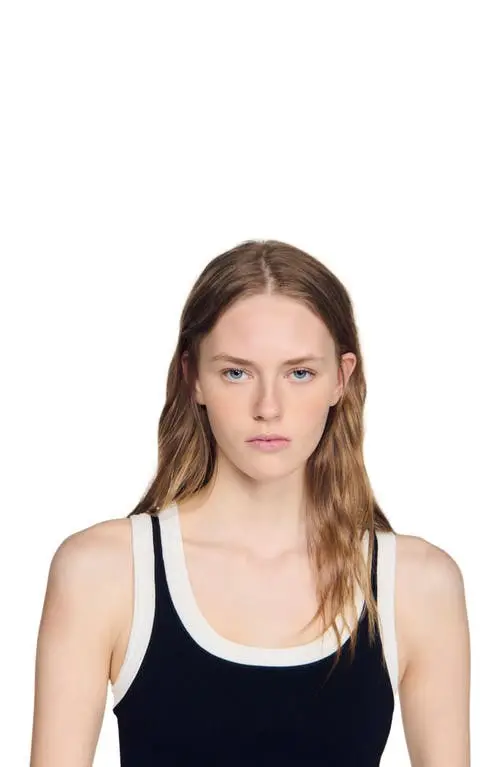 Sandro Two-tone Cropped Knit Top