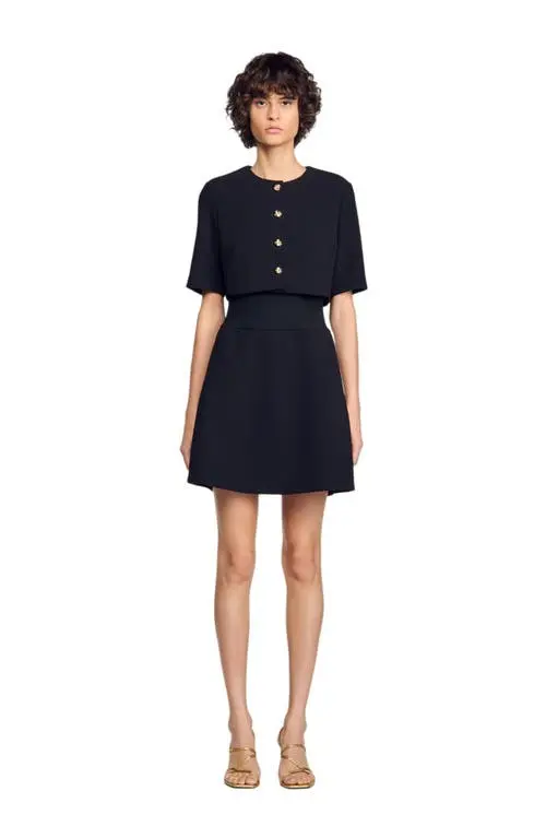 Sandro Two-piece Effect Dress With Metal Buttons - Black
