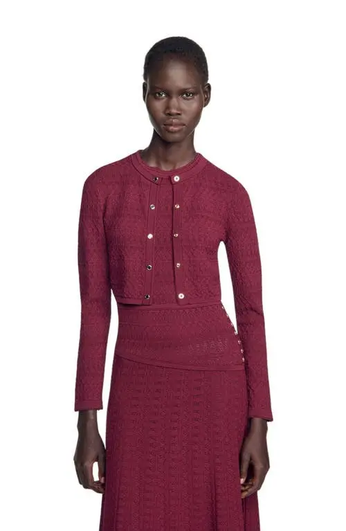 Sandro Cropped Pointelle Knit Cardigan