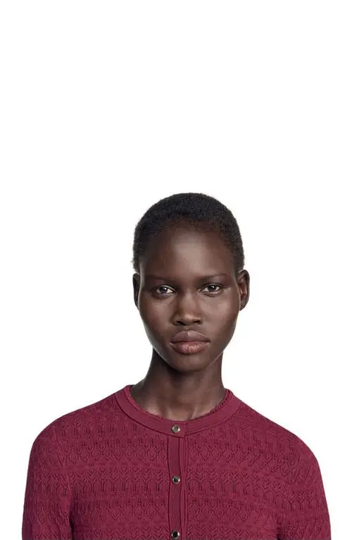 Sandro Cropped Pointelle Knit Cardigan