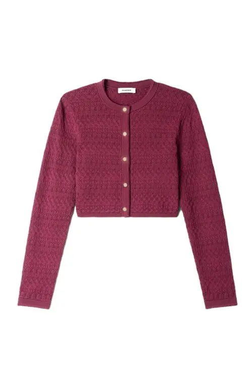 Sandro Cropped Pointelle Knit Cardigan