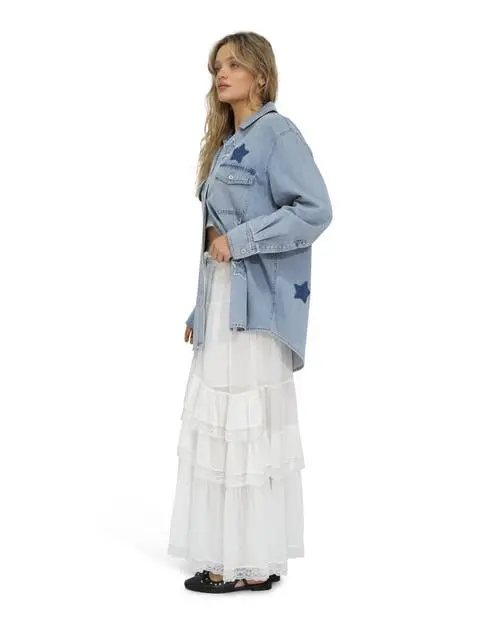 BELLE & BLOOM Stargazer Patch Detail Denim Shirt