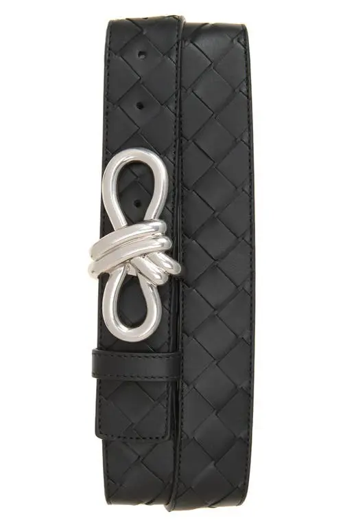 Bottega Veneta Knot Buckle Intrecciato Belt - 8803 Black/silver