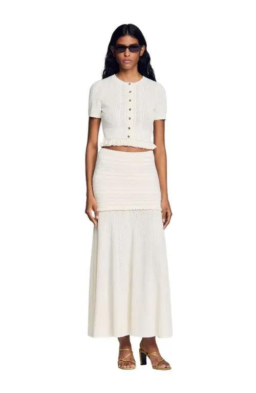 Sandro Pointelle Knit Maxi Skirt