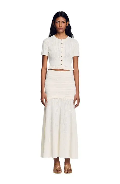 Sandro Pointelle Knit Maxi Skirt