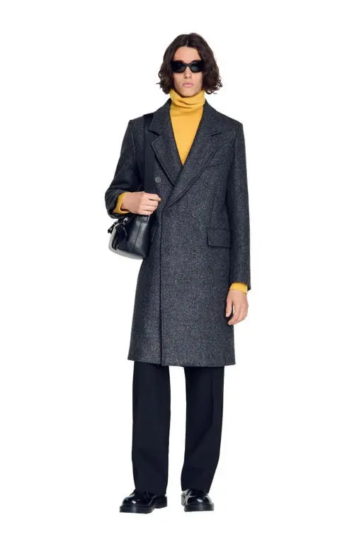 Sandro Double-breasted Virgin Wool Coat