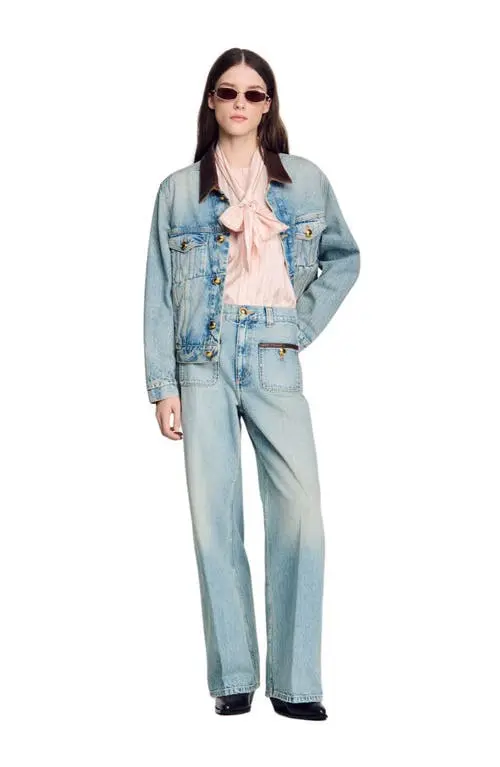 Sandro Straight-leg Jeans With Leather Detail
