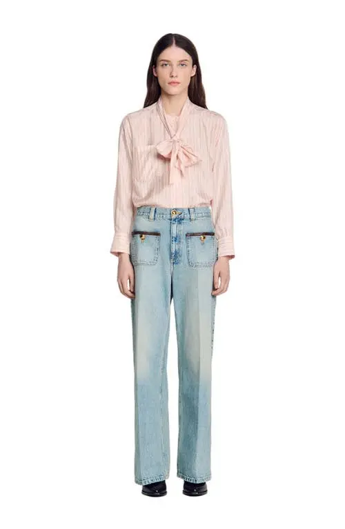 Sandro Straight-leg Jeans With Leather Detail