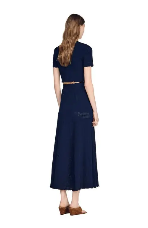 Sandro Pointelle Knit Maxi Skirt