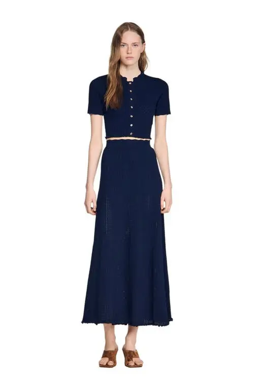 Sandro Pointelle Knit Maxi Skirt