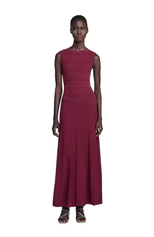 Sandro Pointelle Knit Maxi Dress - Bordeaux