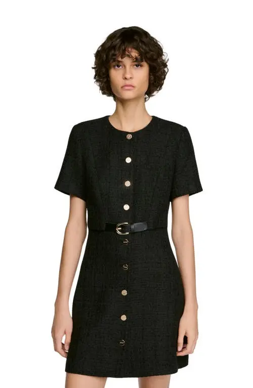 Sandro 2-in-1 Tweed Mini Dress With Belt