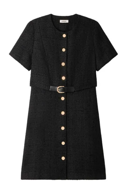 Sandro 2-in-1 Tweed Mini Dress With Belt