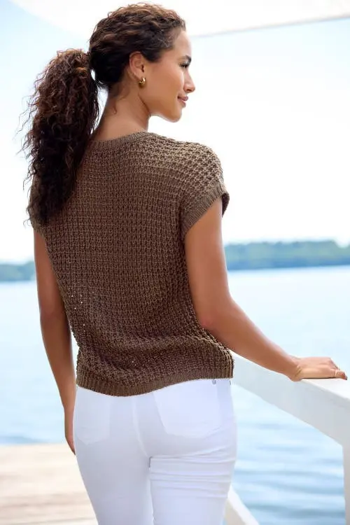 LASCANA Short Sleeve Openwork Sweater
