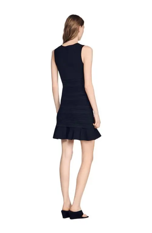 Sandro Fancy Knit Sleeveless Mini Dress With Flared Hem