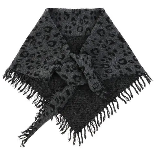 Rebecca Minkoff Jacquard Knit Leopard Triangle Scarf With Fringe - Grey