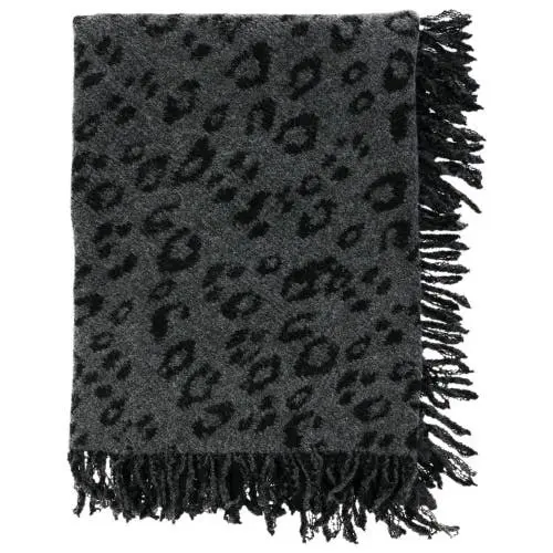 Rebecca Minkoff Jacquard Knit Leopard Triangle Scarf With Fringe - Grey