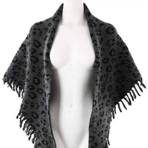 Rebecca Minkoff Jacquard Knit Leopard Triangle Scarf With Fringe - Grey