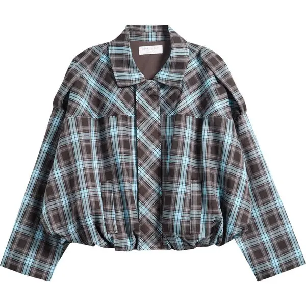 PETAL & PUP Bindy Plaid Bomber Jacket - Choc/blue Plaid