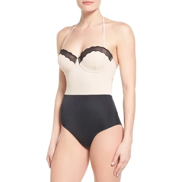 Topshop Scallop One-piece Swimsuit - Black