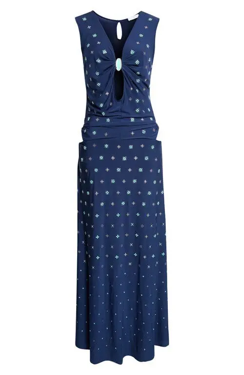 Rabanne Embellished Jersey Maxi Dress - Midnight Blue