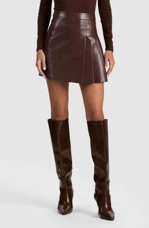 Alice + Olivia Chara Faux Leather Mixed Media Mock Neck Minidress - Dark Chocolate
