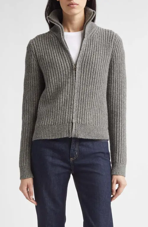 NILI LOTAN Arlen Ribbed Zip Cardigan - Medium Grey Melange