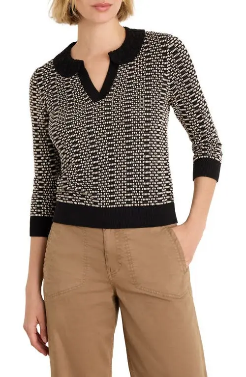 NIC+ZOE Geo Stitch Collared Sweater - Black Multi