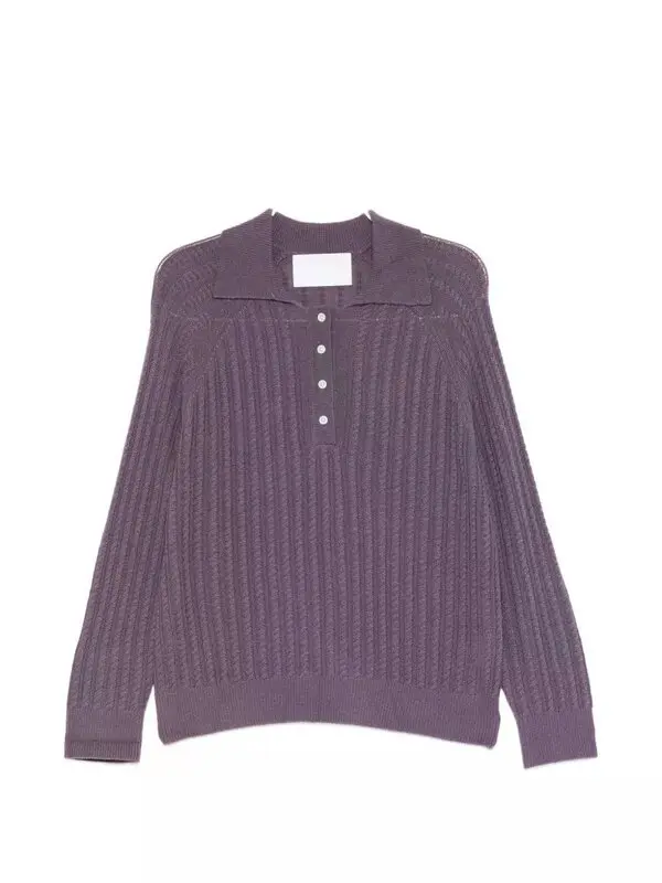 CUDDLEUP Ribbed-knit Polo Top - Purple