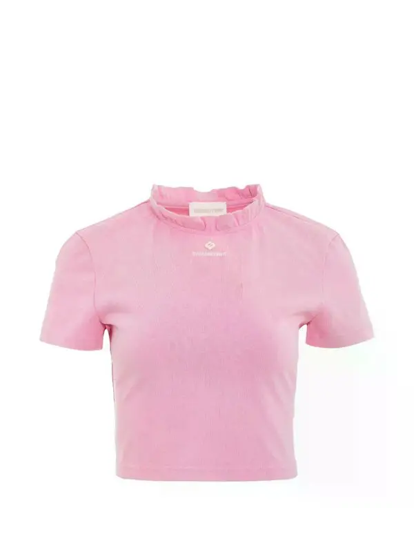 SHUSHU/TONG Ruffled-collar Croppped T-shirt - Pink