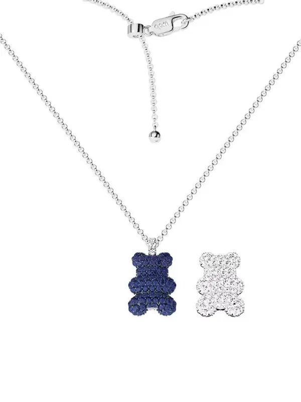 APM MONACO Tone Bear Pendant Necklace With Blue And White Pavé-set Stones - Silver