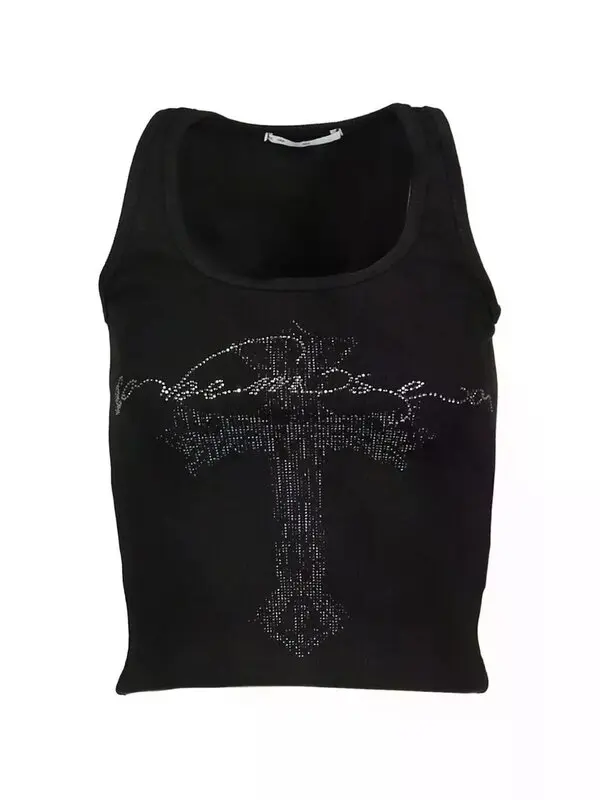 BOHEMSEO Rhinestone Embellished Cross Graphic Tank Top
